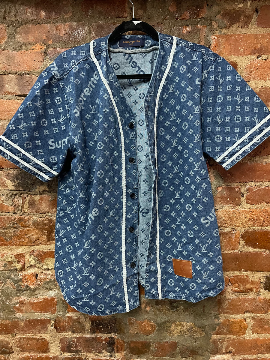 Monogram denim baseball jersey – Ready2shipnyc